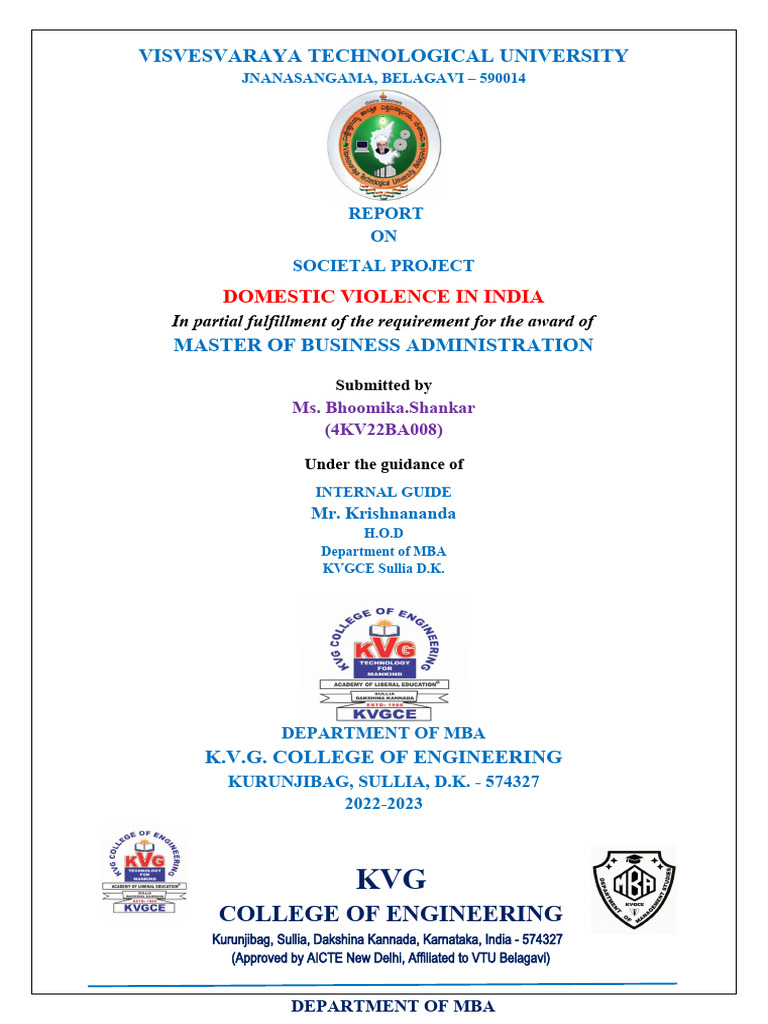 A Societal Project Report | PDF | Domestic Violence | Violence