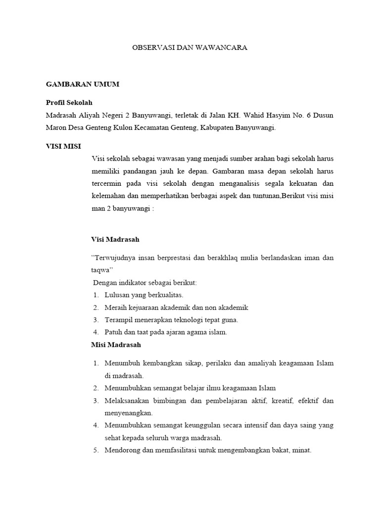 Observasi Dan Wawancara Man 2 | PDF | Kesehatan Holistik