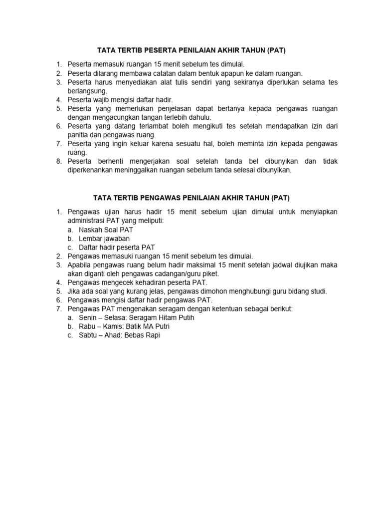 Tata Tertib Peserta Penilaian Akhir Tahun | PDF