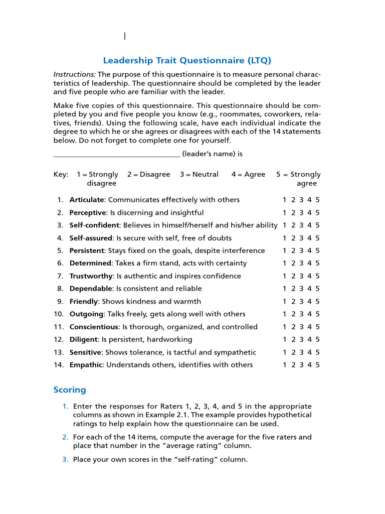 Leadership Trait Questionnaire Overview | PDF | Leadership | Cognitive ...