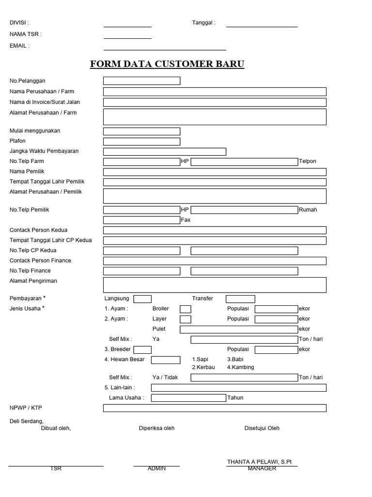 Formulir Data Pelanggan Baru | PDF