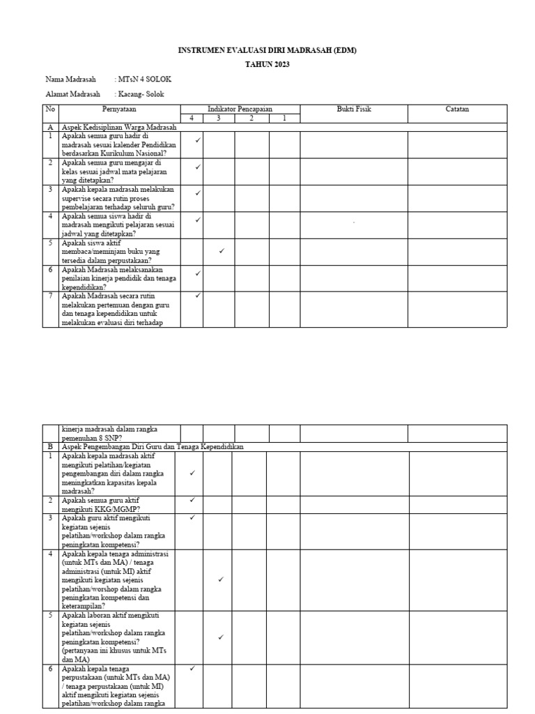 INSTRUMEN EDM 2021, Skor | PDF | Karier & Perkembangan