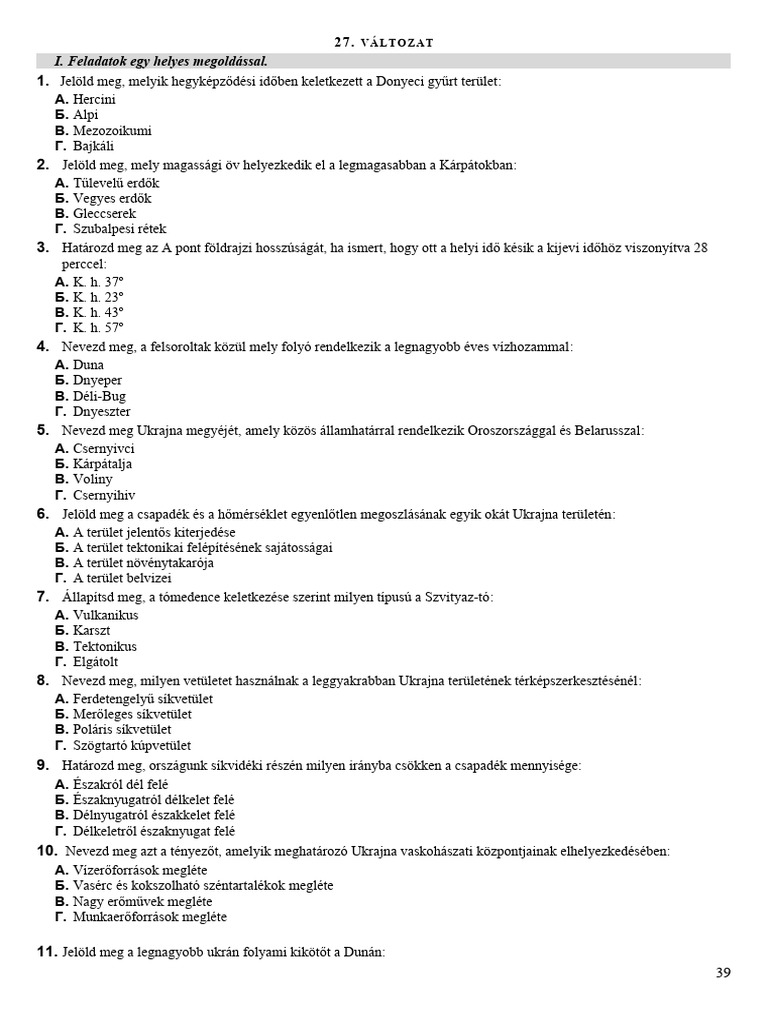 Foldrajz 27 Valtozat | PDF