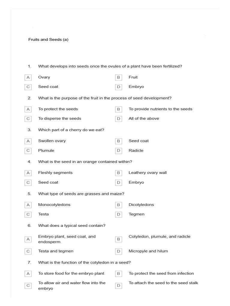Fruits and Seeds (A) | PDF | Seed | Horticultural Techniques