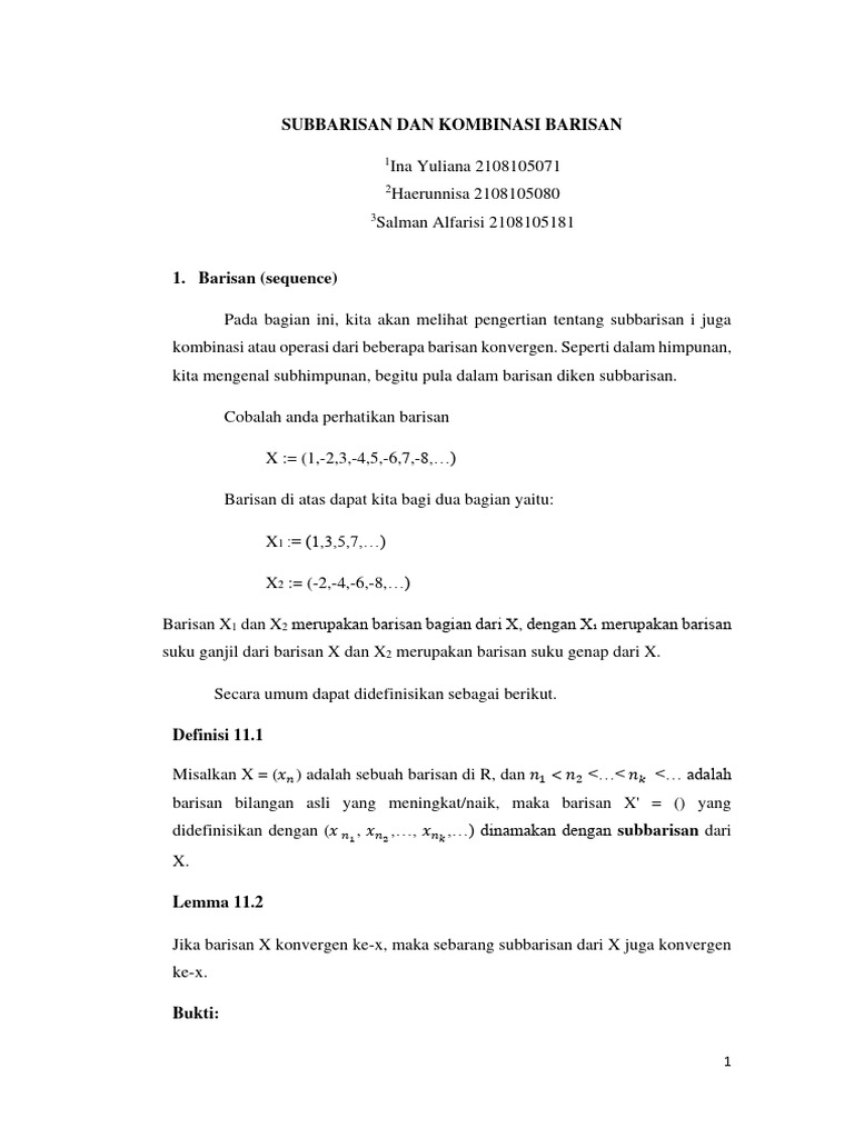 Subbarisan Dan Kombinasi Barisan-1 | PDF
