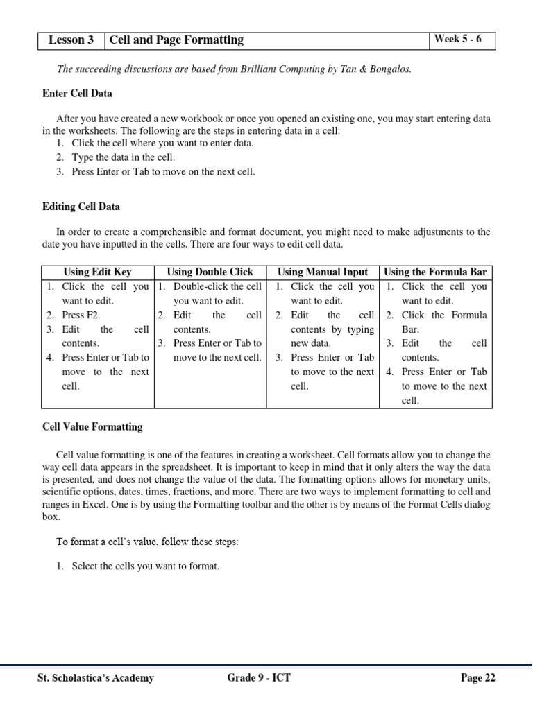 Excel Cell and Page Formatting Guide | PDF | Microsoft Excel | Spreadsheet