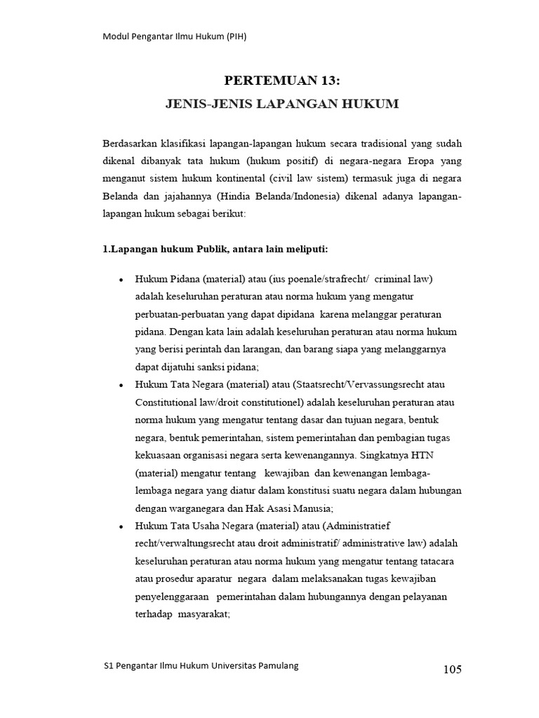 Pertemuan 13 - Jenis-Jenis Lapangan Hukum | PDF