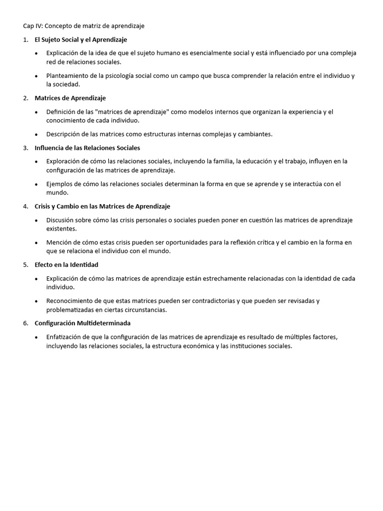 Matrices de Aprendizaje Resumen | PDF | Aprendizaje | Experiencia