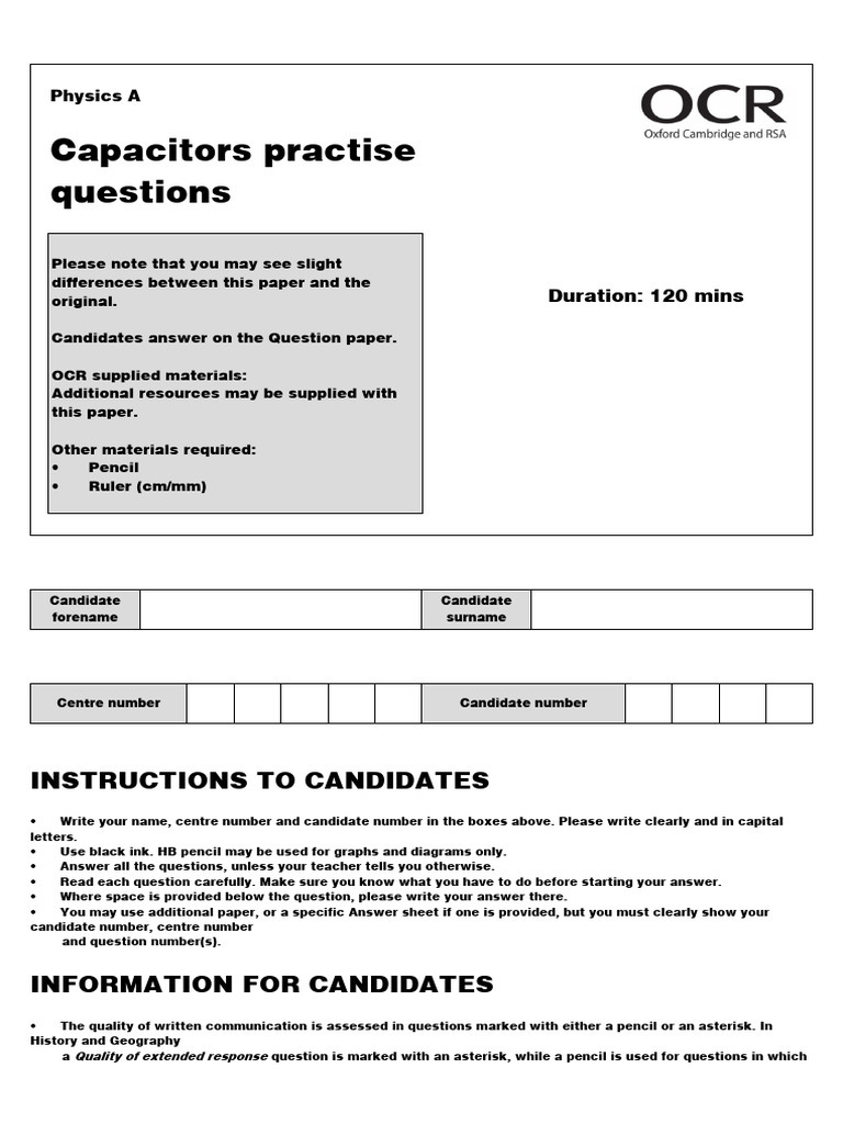 Capacitors Practise Questions And Answers Pdf Capacitor