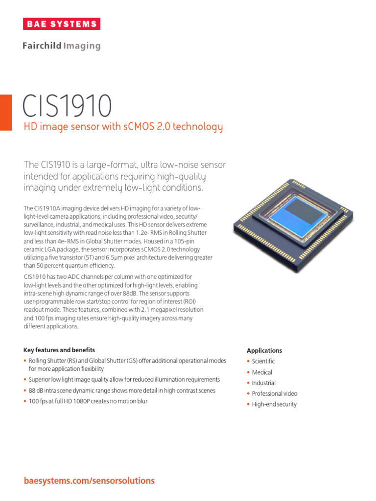 CIS1910 HD Low-Light Image Sensor | PDF | Shutter (Photography) | Video
