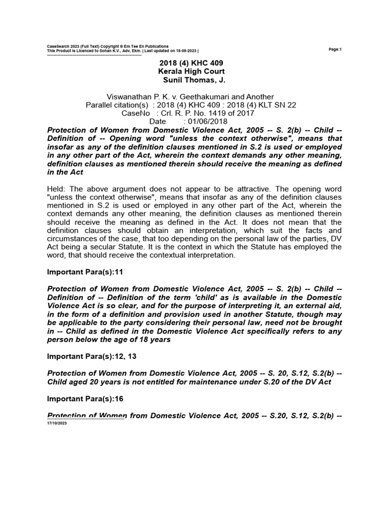 2018 (4) KHC 409 | PDF | Marriage | Domestic Violence