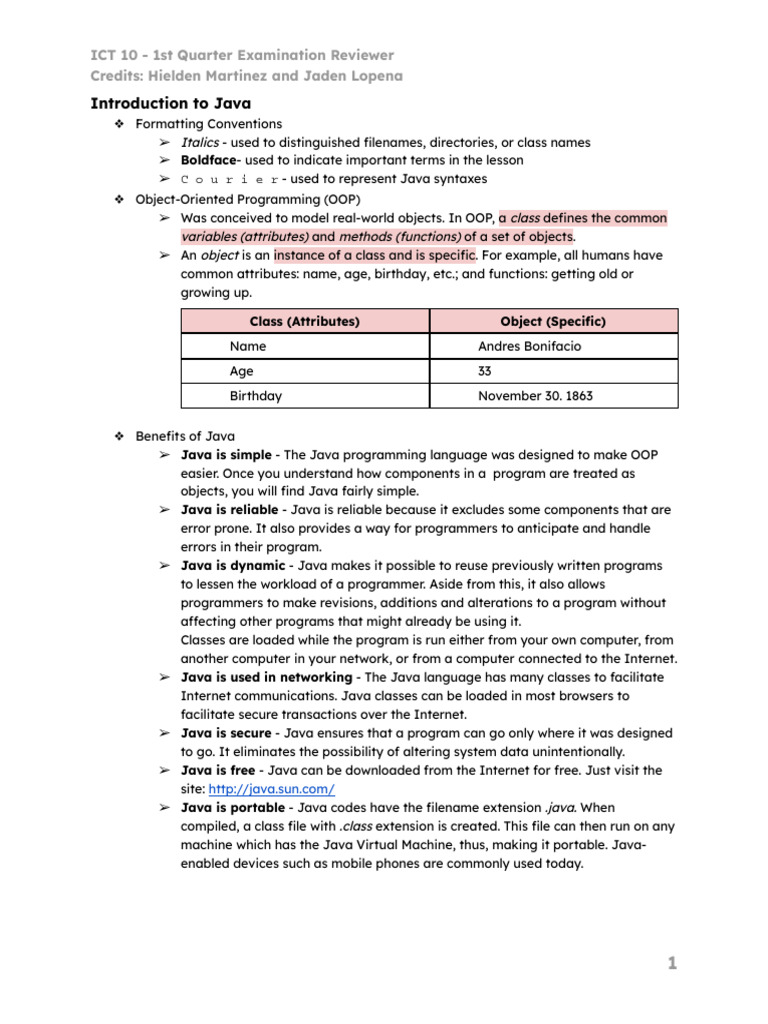 Ict 10-1 | PDF | Class (Computer Programming) | Data Type