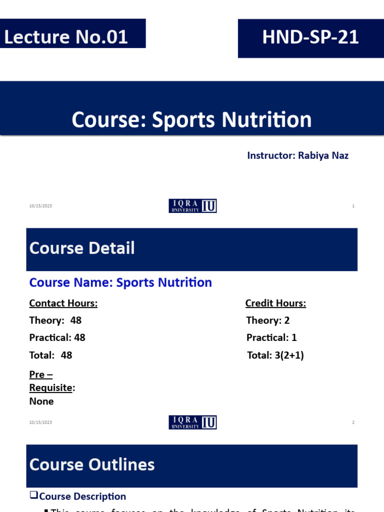 Lecture No 01 Sports Nutrition | PDF | Physical Fitness | Motivation