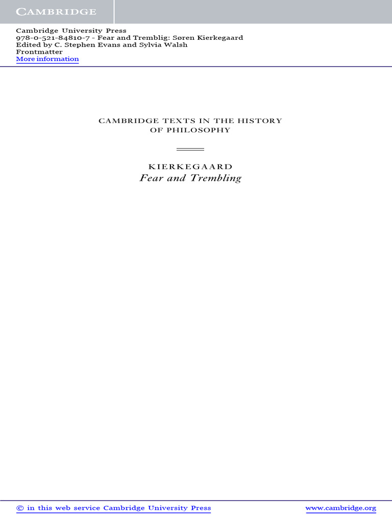 Fear and Trembling Kierkegard Cambridge | PDF | Søren Kierkegaard | Abraham