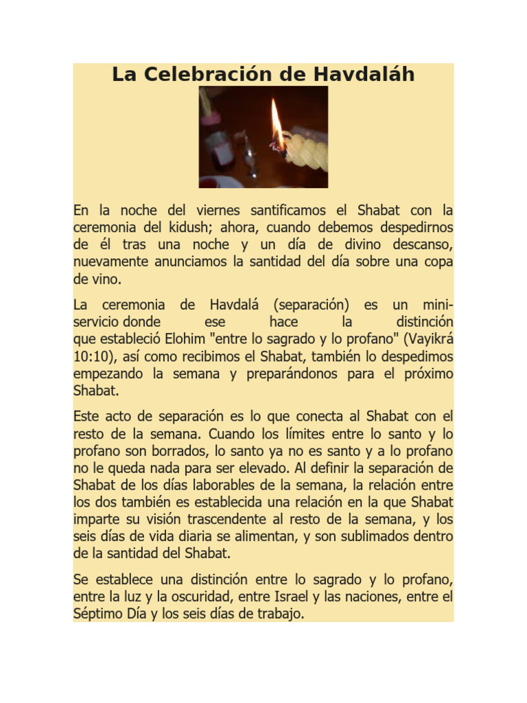 La Celebración de Havdaláh | PDF | Shabat | Santo