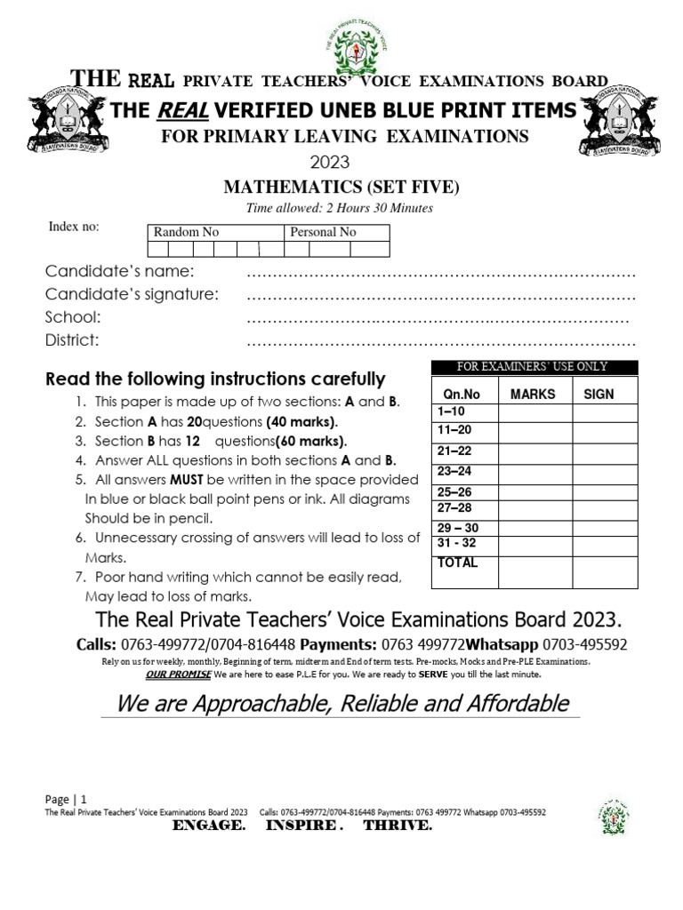 2023 PLE Mathematics Exam Paper | PDF | Mathematics