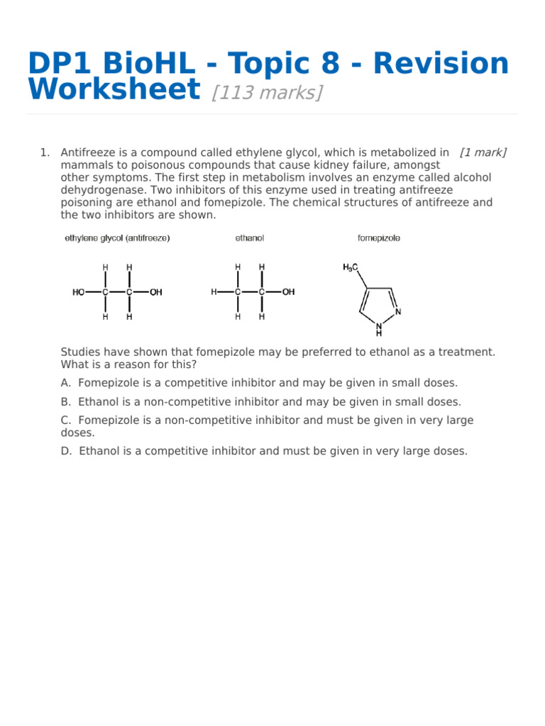 DP1 BioHL - Topic 8 - Revision Worksheet | PDF | Adenosine Triphosphate | Cellular Respiration