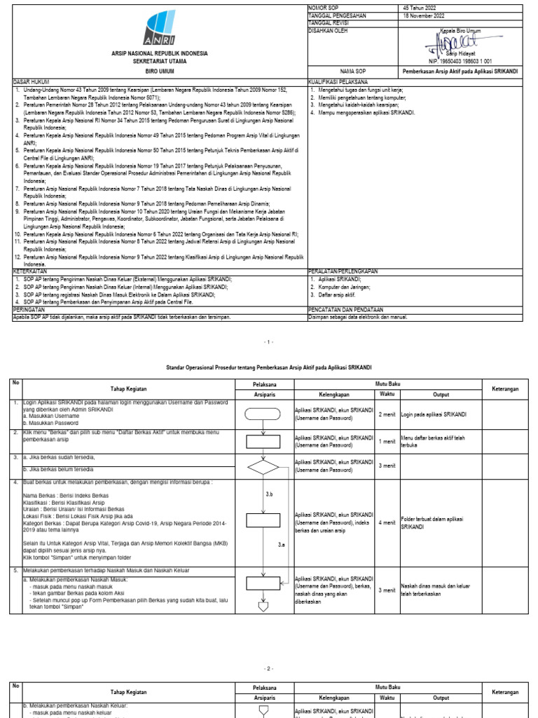 SOP Pemberkasan Arsip Aktif Pada Aplikasi SRIKANDI | PDF