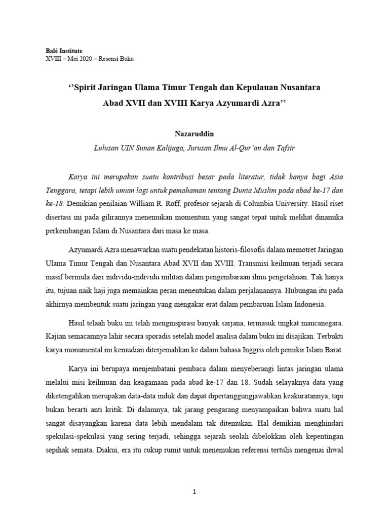 Spirit Jaringan Ulama Timur Tengah Dan Kepulauan Nusantara Abad Xvii Dan Xviii Karya Azyumardi ...