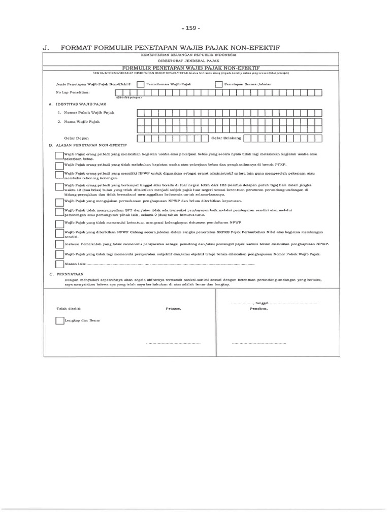 Formulir Permohonan Penetapan WP Non Efektif | PDF