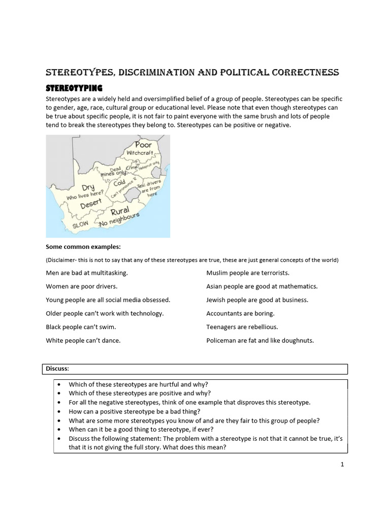 Stereotypes Discrimination and Political Correctness PAT 1 Brief | PDF ...