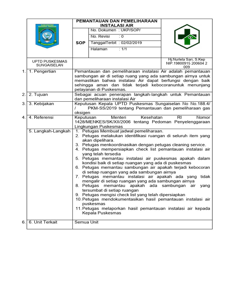 Sop Pemantauan Dan Pemeliharaan Instalasi Air | PDF | Griya & Taman | Sains & Matematika