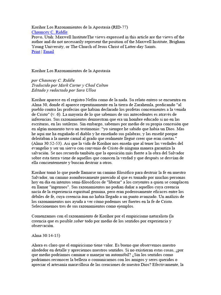Korihor Los Razonamientos de La Apostasía | Descargar gratis PDF ...