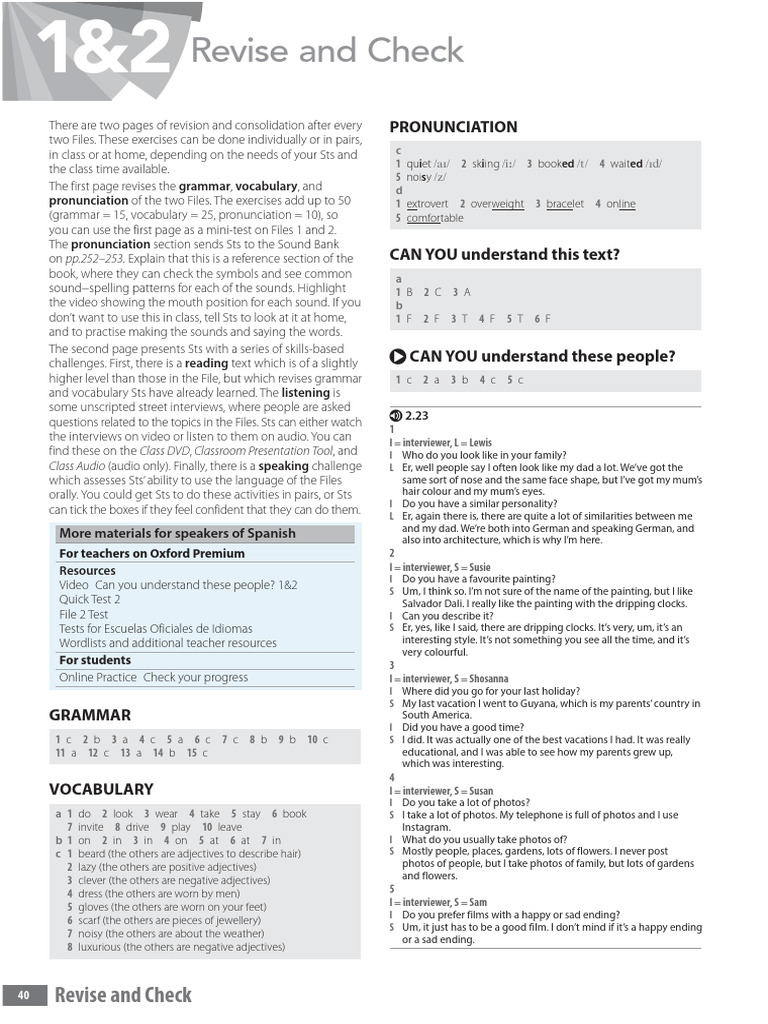 1 & 2 Revise and Check Pre-Intermediate | PDF | Human Communication