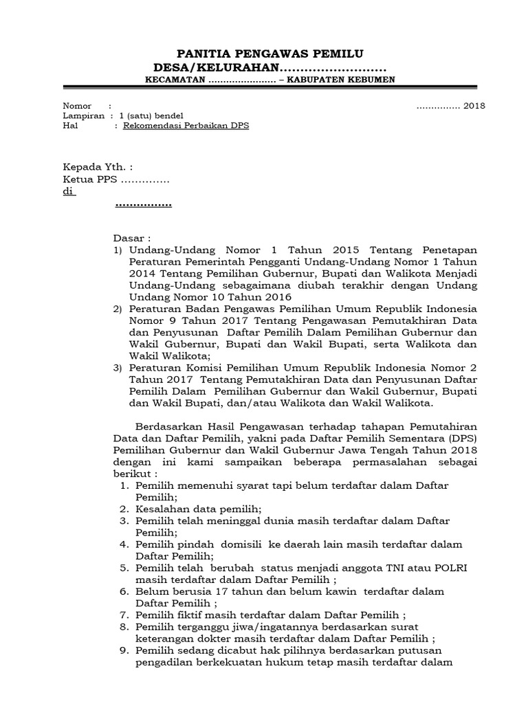 Surat Rekomendasi DPS | PDF