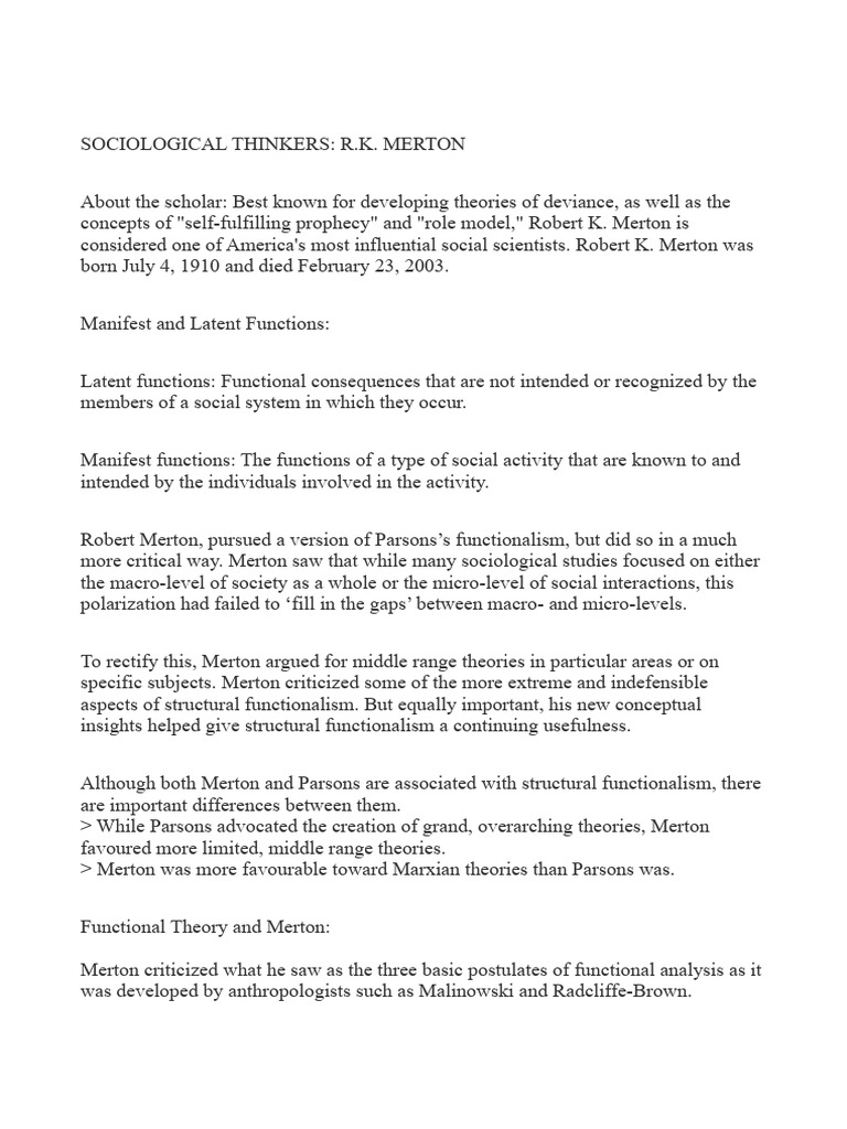 RK Merton Notes 1696511825518 | PDF | Deviance (Sociology) | Sociology