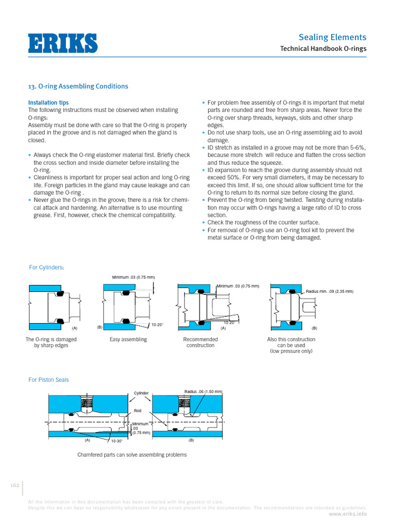 Eriks Sealingelements Technicalhandbook O-Rings Assemblingconditions | PDF | Applied And ...