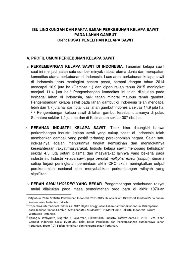 Rangkuman Isu Lingkungan Dan Fakta Kelapa Sawit Di Lahan Gambut Revisi | PDF