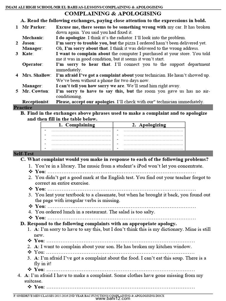 Complaining and Apologising | PDF | Self-Improvement