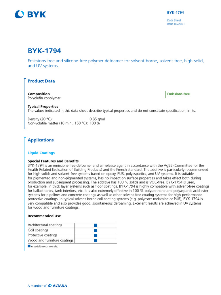 TDS Byk-1794 en | PDF | Polyurethane | Coating