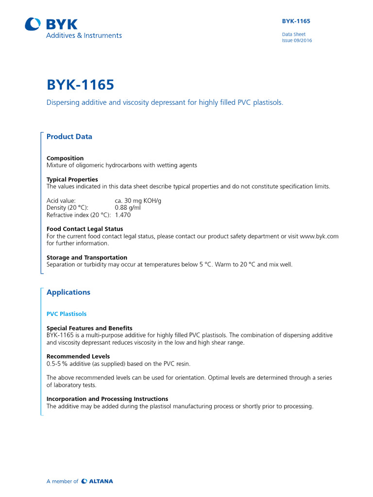 TDS Byk-1165 en | PDF | Viscosity | Polyvinyl Chloride