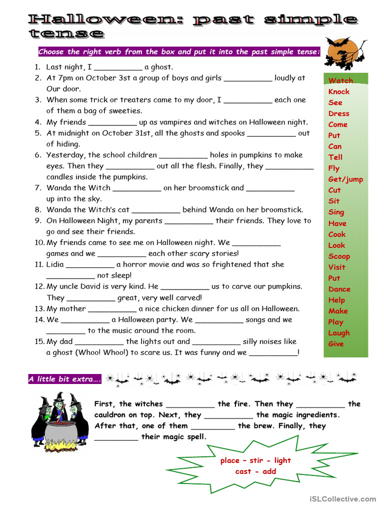 Halloween Past Tense Worksheet | PDF | Halloween | Trick Or Treating