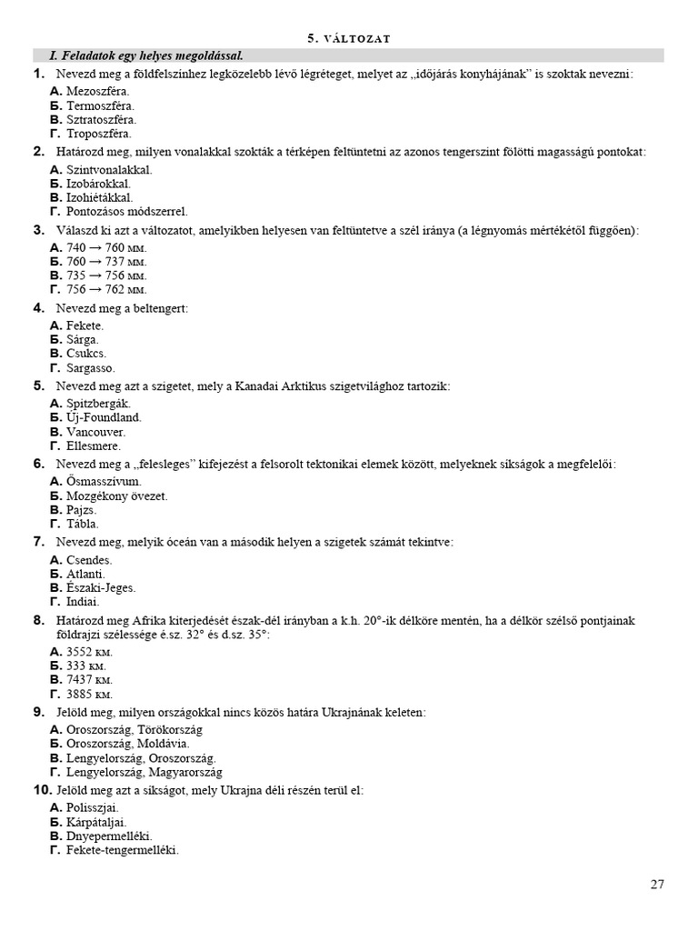 Foldrajz - 11 Oszt - 05 - Valtozat | PDF