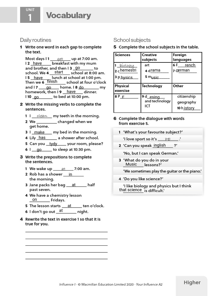 L1 A2 U1 Vocabulary Higher | PDF | Human Communication | Linguistics