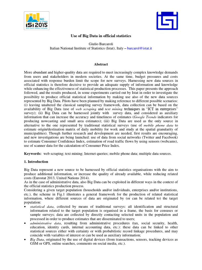 Use of Big Data in Official Statistics | PDF | Big Data | Survey ...