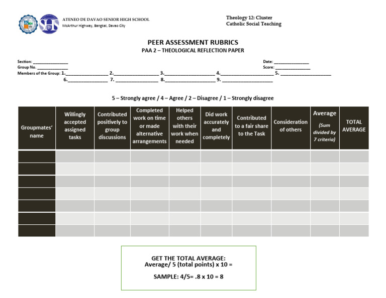 PT Peer Assessment Rubrics | PDF