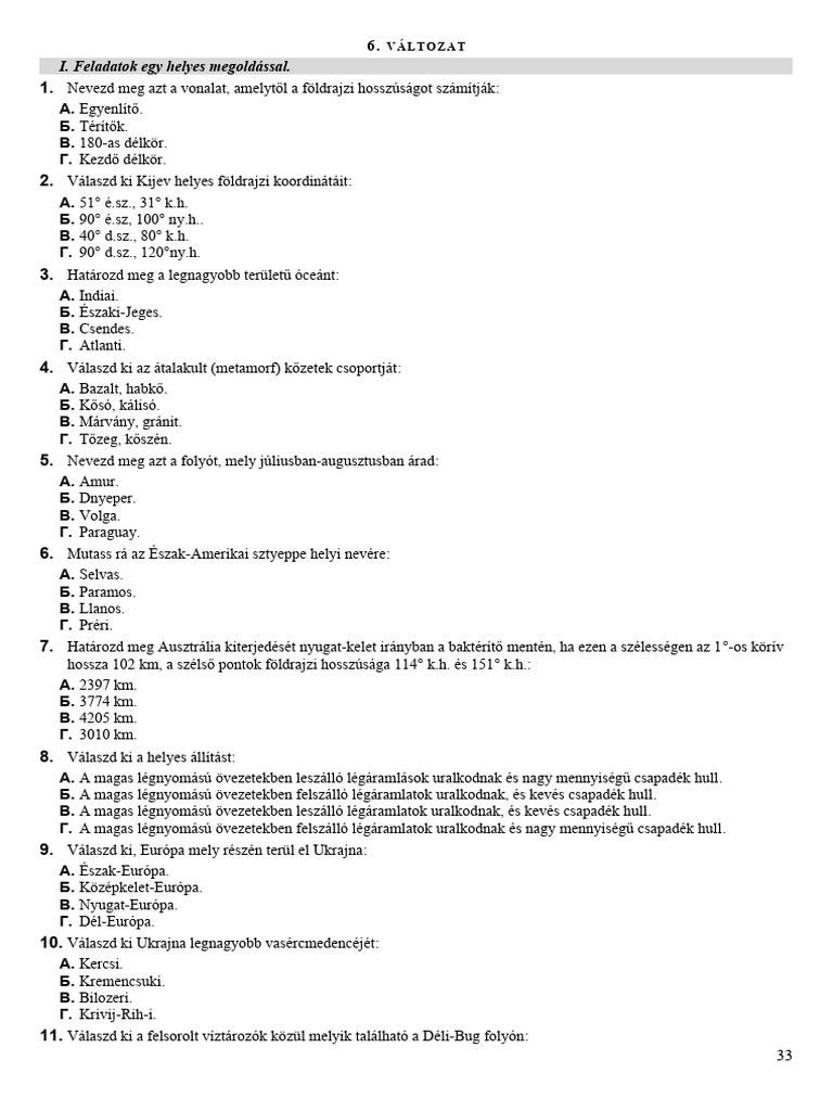 Foldrajz - 11 Oszt - 06 - Valtozat | PDF