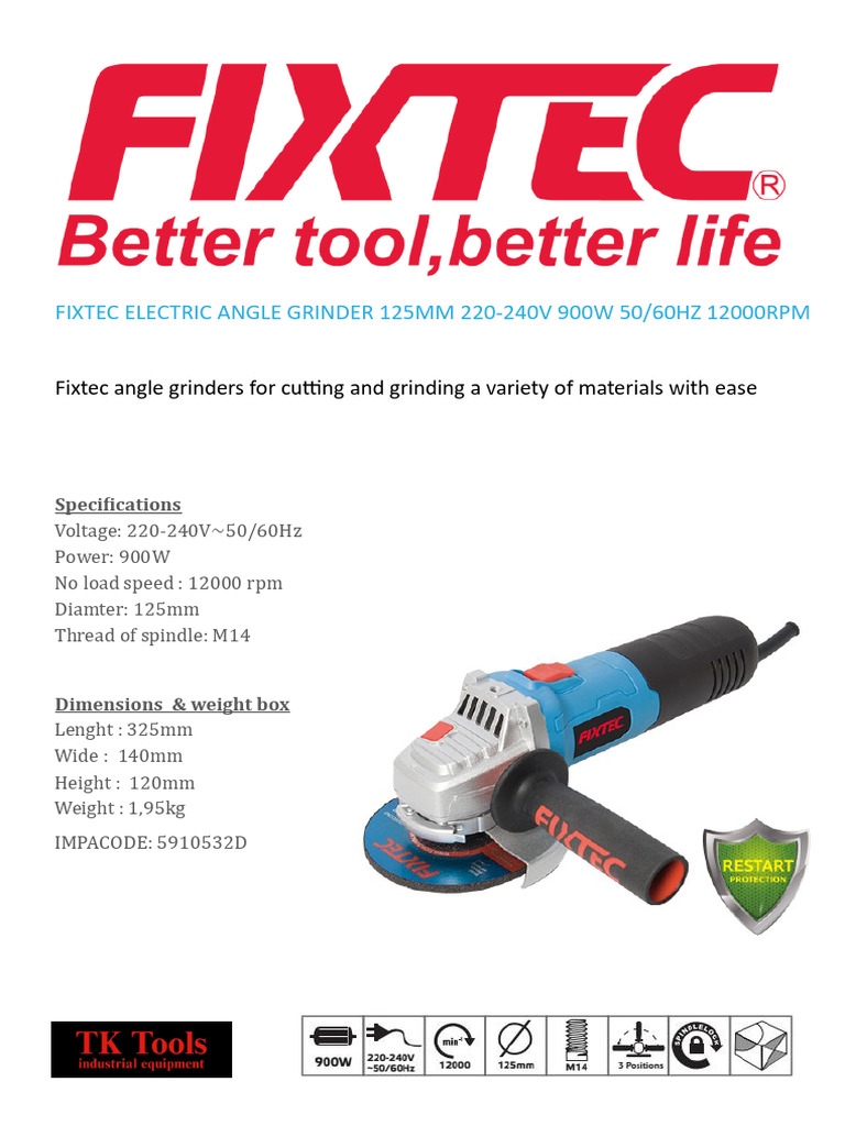 Fixtec Angle Grinder 125mm 591032D | PDF