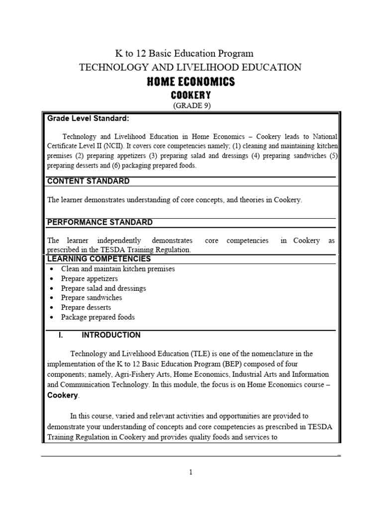 Cookery 9 Outline | PDF | Learning | Cognition