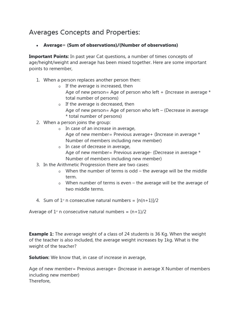 Averages - Concepts and Properties | PDF | Average | Speed