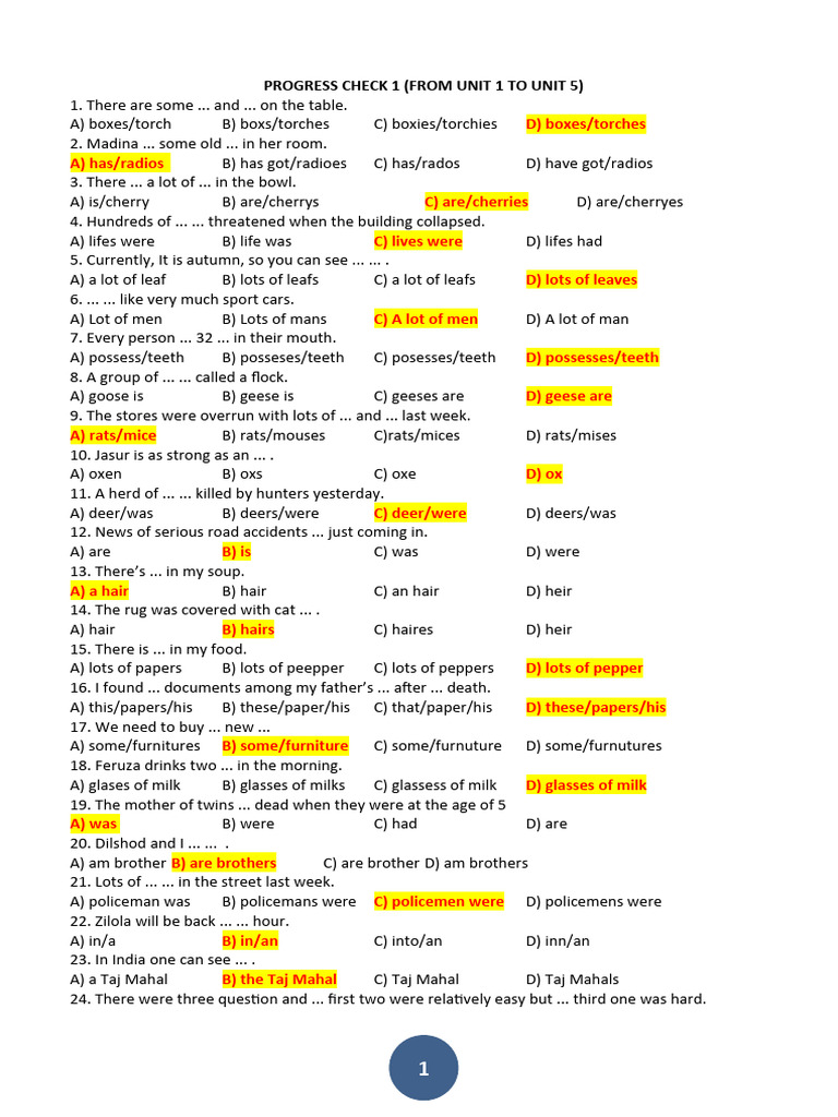 Grammarway 1 Progress Check | PDF
