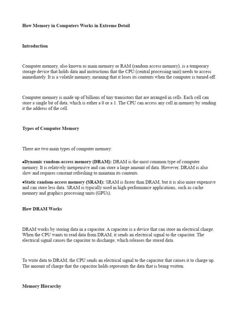 How Memory Works Pdf Random Access Memory Computer Data Storage 8179