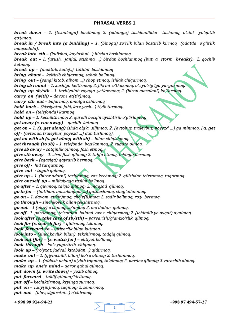 Phrasal Verbs 1 | PDF