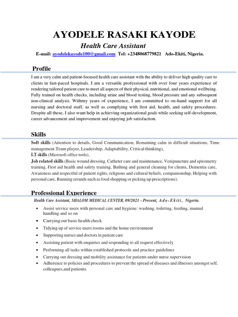 Ayodele Rasaki Kayode Resume Updated | PDF | Nursing | Patient