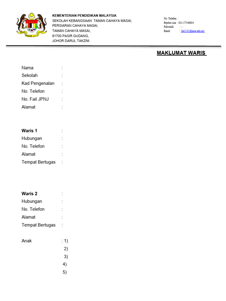 Borang Maklumat Waris | PDF