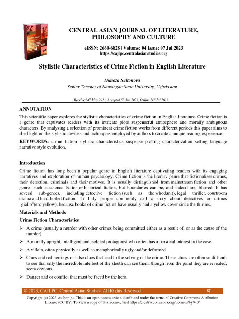 Stylistic Characteristics of Crime Fiction in English Literature | PDF ...